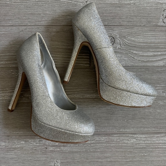 Brash | Shoes | New Glamorous Silver Glitter Sparkle Stiletto Heels ...